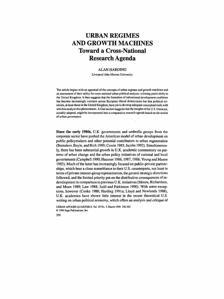 Urban Regimes and Growth Machines Toward A Cross-National Research ...