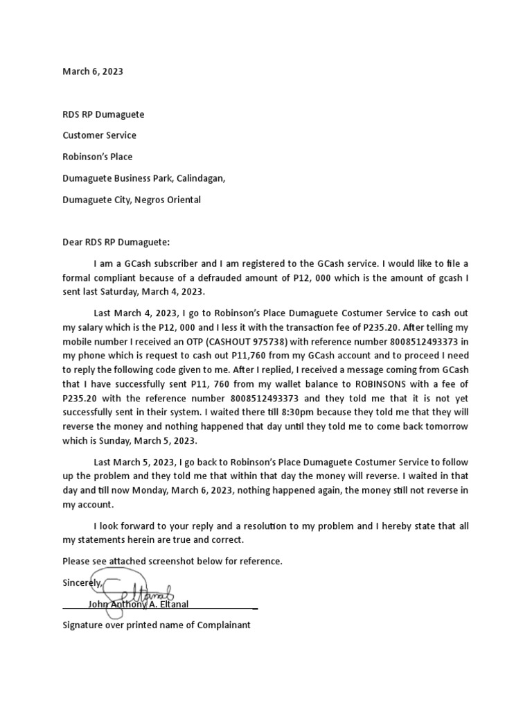 Compliant Letter | PDF