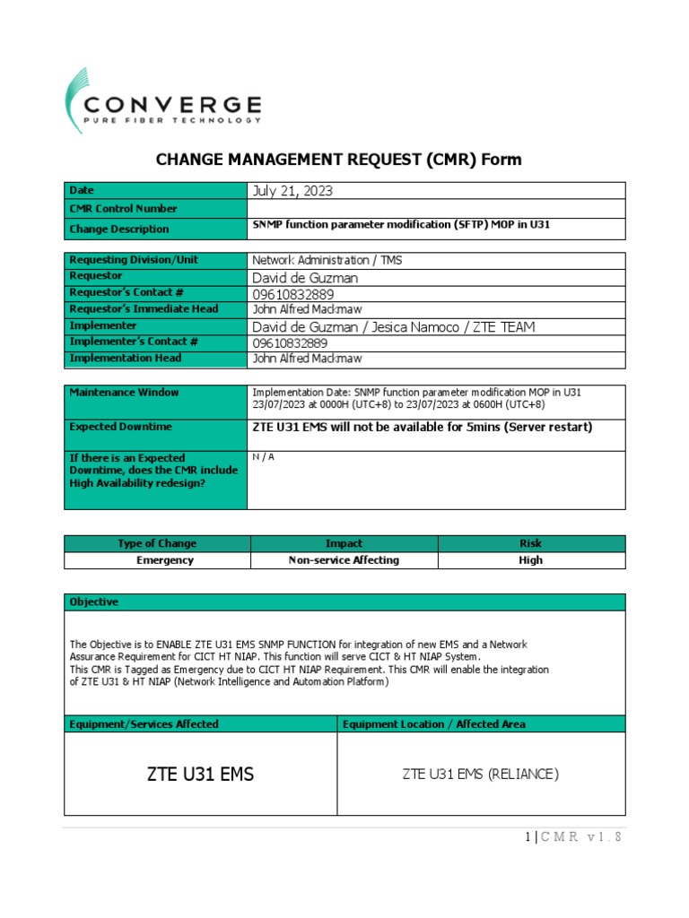 CMR SNMP Function Parameter Modification (SFTP) MOP in U31 | PDF ...