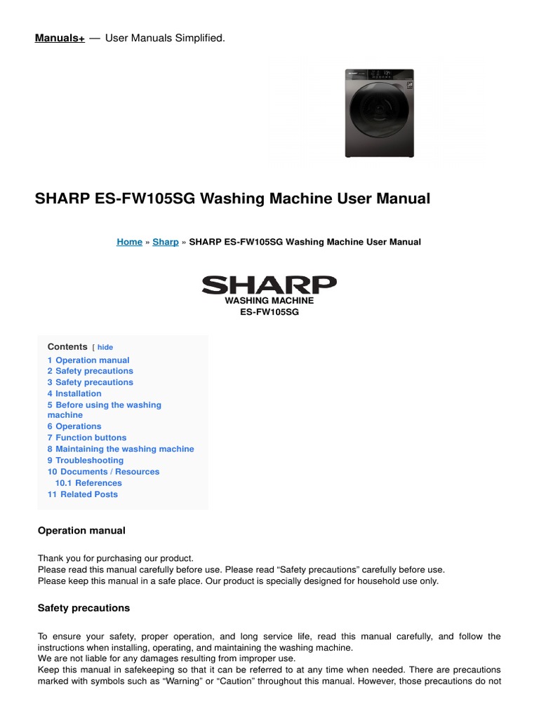 Es fw105sg Washing Machine Manual | PDF | Washing Machine | Ac Power ...