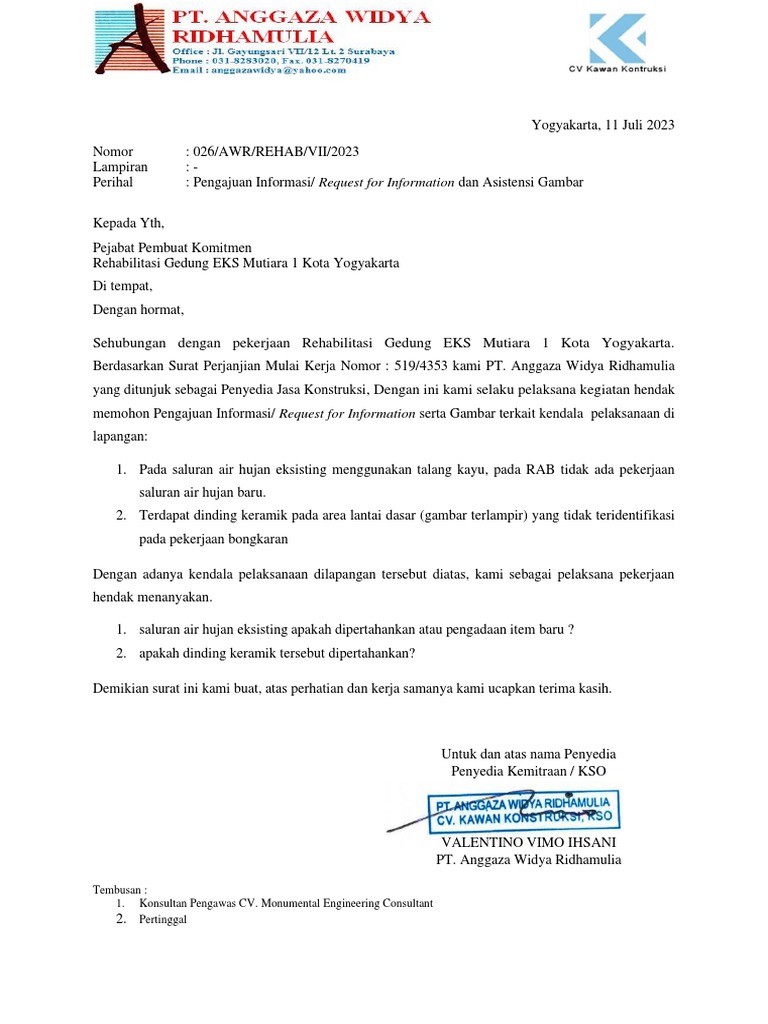 Permohonan RFI Pipa Air Hujan Dan Finishing Dinding Eksisting LT Dasar ...