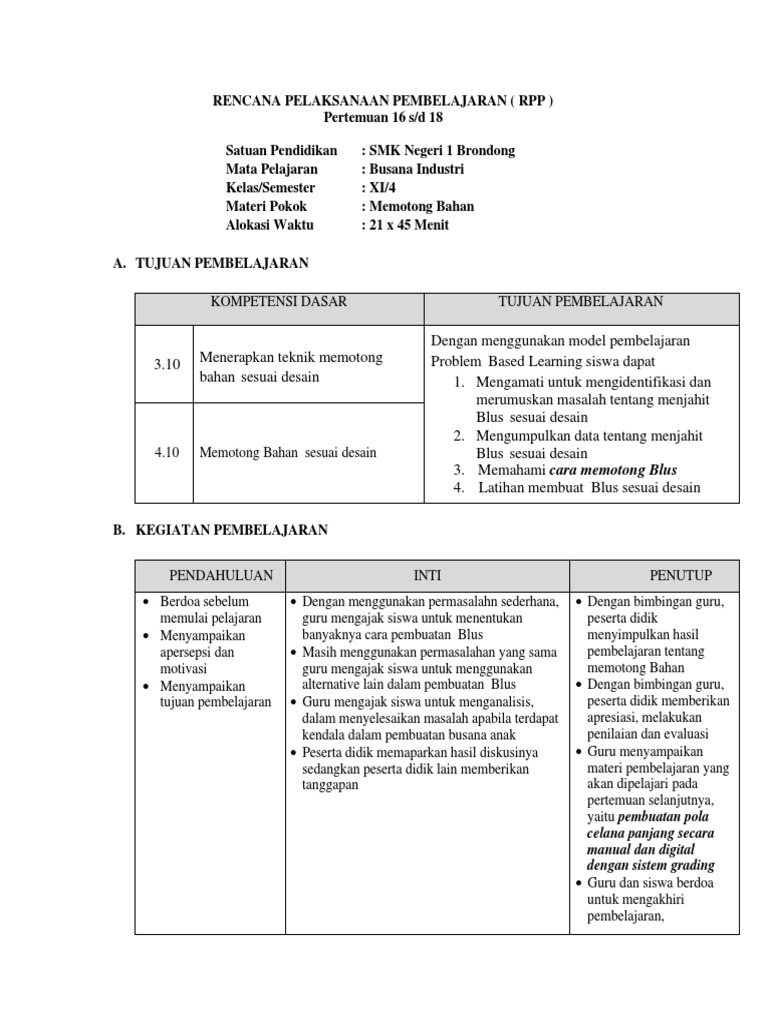 RPP Memotong Bahan-Maya | PDF