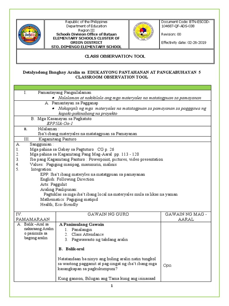 COT-OBSERVATION-EPP-IA-May 12-2023 RELYN | PDF