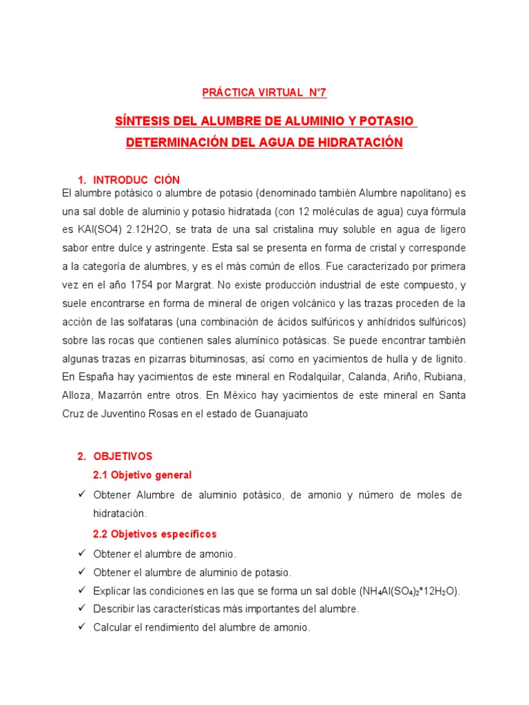 Lab-7 Sintesis Del Alumbre y Potasio | PDF | Materiales | Compuestos ...