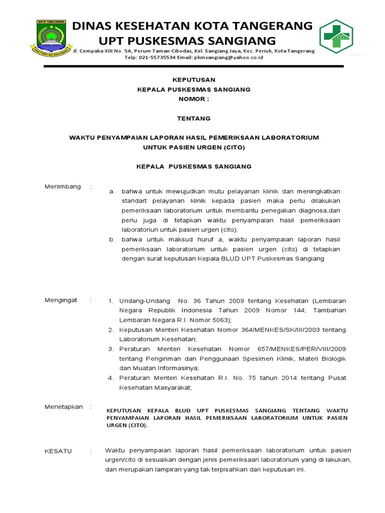 8.2.3.1 SK Penyampaian Lap Hasil Lab Cito | PDF