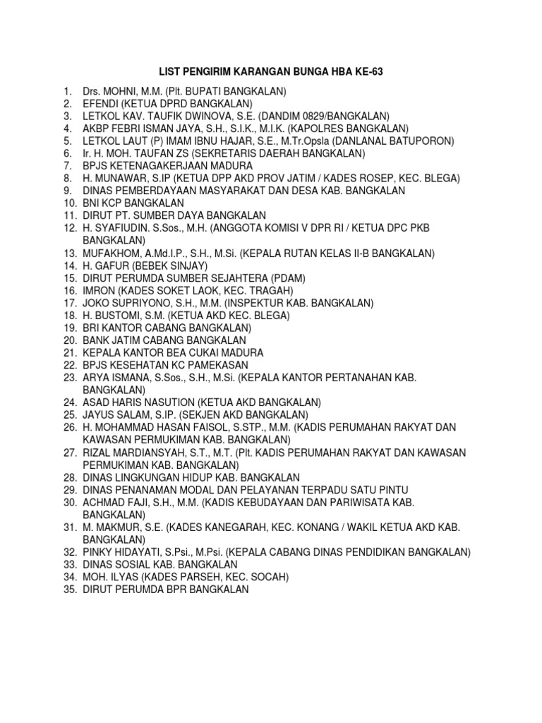 List Pengirim Karangan Bunga Hba | PDF