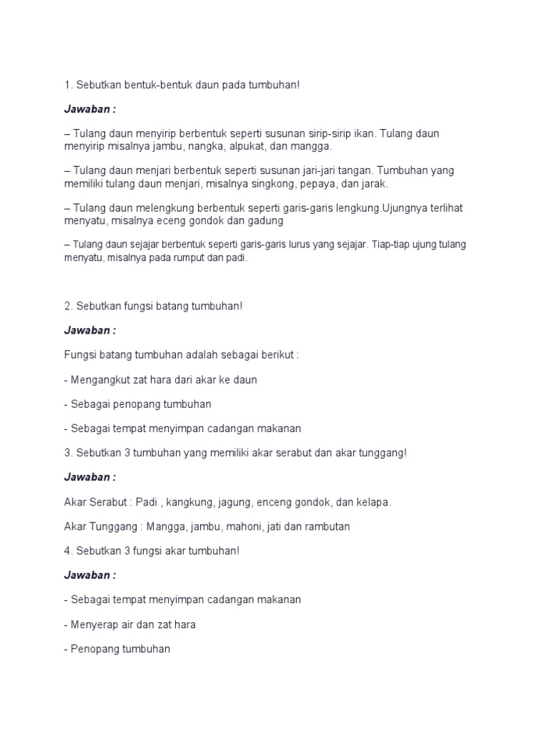 Soal Fungsi Bagian Tumbuhan | PDF | Griya & Taman | Sains & Matematika