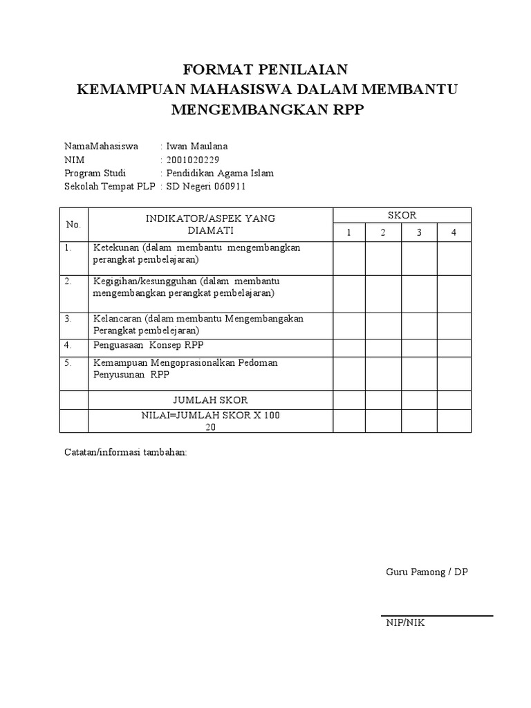 FORMAT PENILAIAN (1) | PDF
