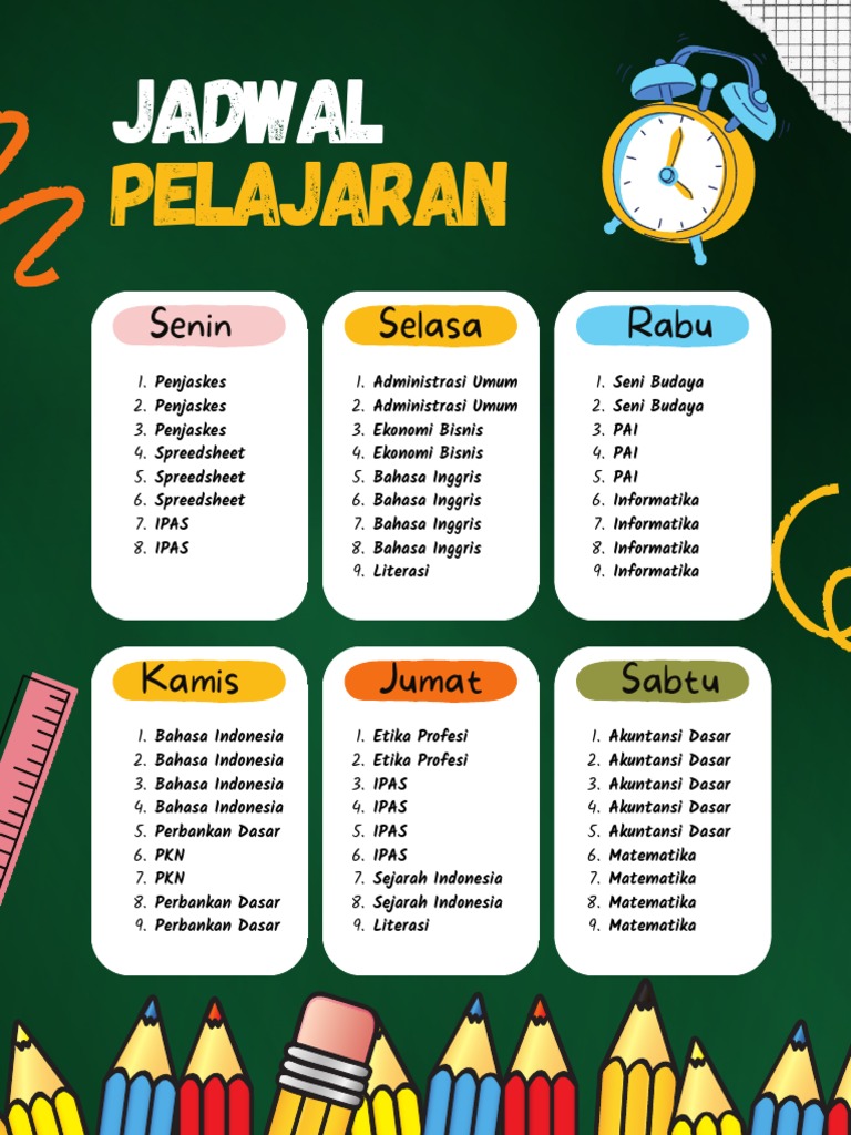 Hijau Ilustrasi Jadwal Pelajaran | PDF