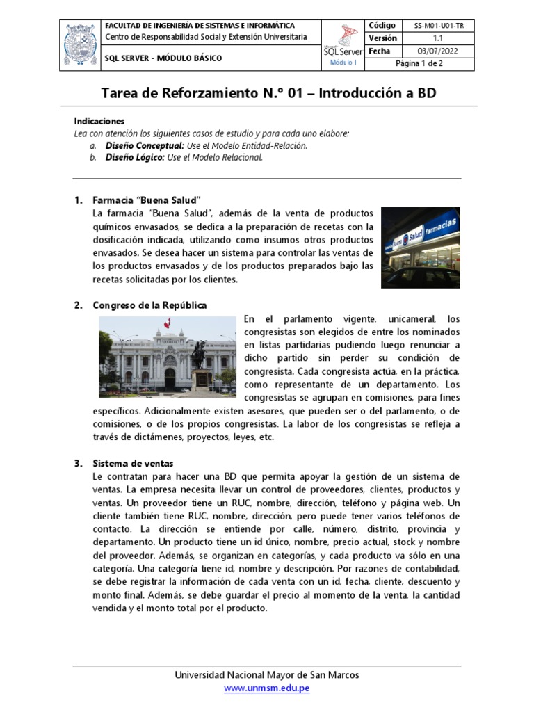 SS-M01-U01-TR-v1.1 Tarea de Reforzamiento N.° 01 - Introducción A BD 2022-07-03 | PDF | Farmacia ...