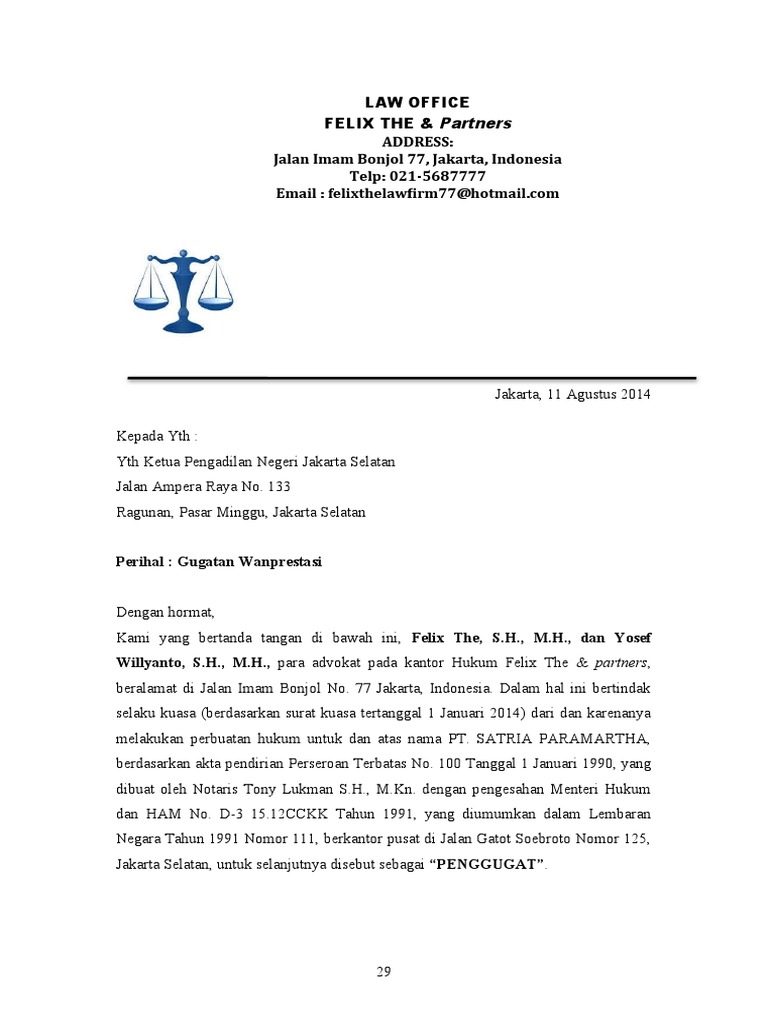 Contoh Surat Gugatan Wanprestasi | PDF