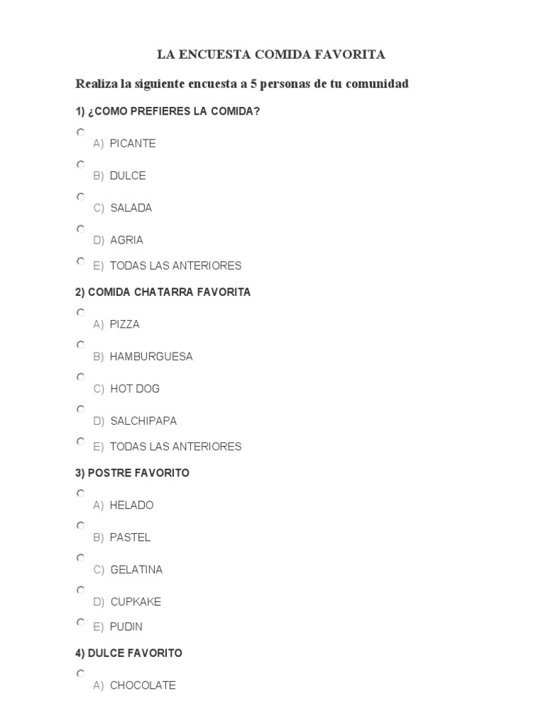 La Encuesta Comida Favorita | PDF