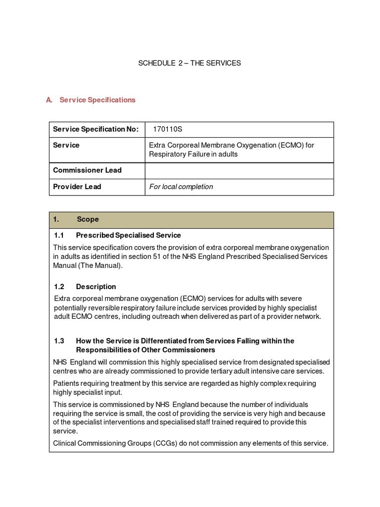 Adult ECMO Service Specification | PDF | National Health Service | Hospital
