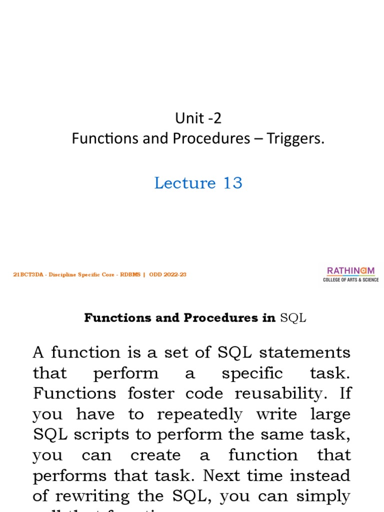 Unit 2 - Lecture 13 - RDBMS | PDF | Relational Database | Sql