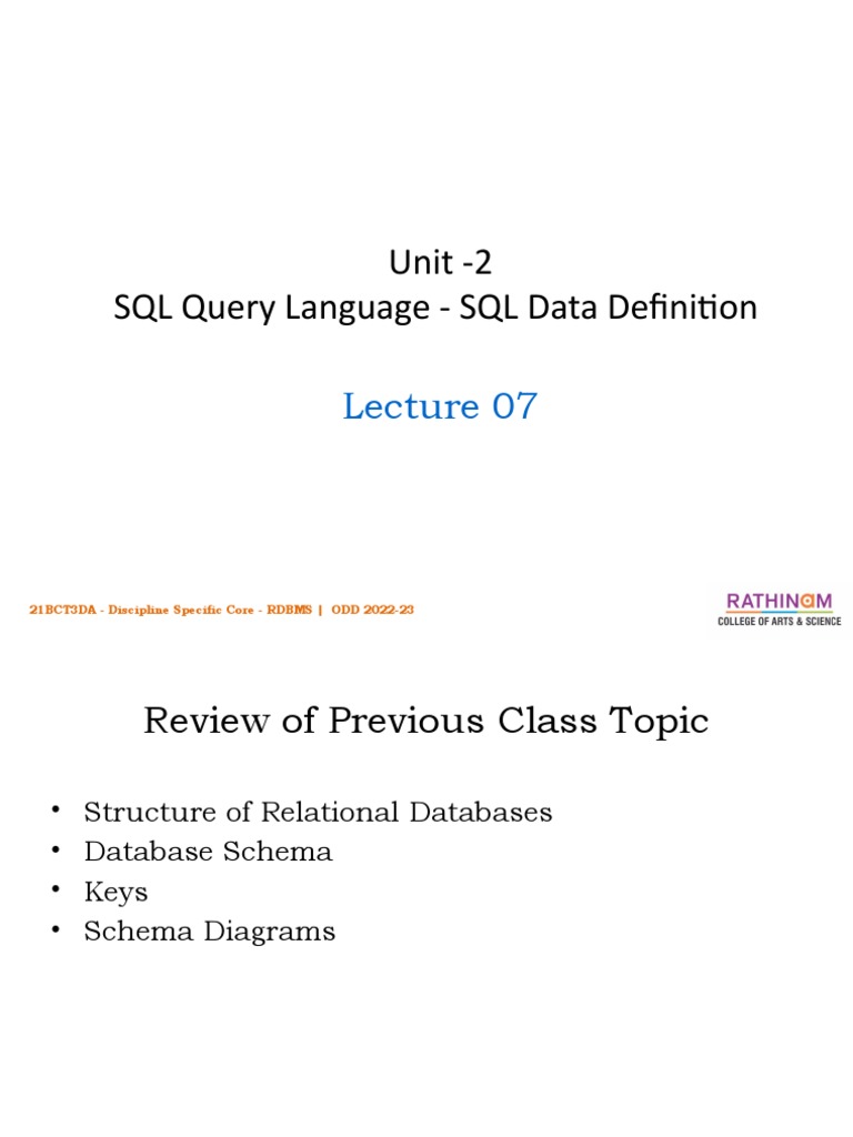 Unit 2 - Lecture 7 - RDBMS | PDF | Relational Database | Sql
