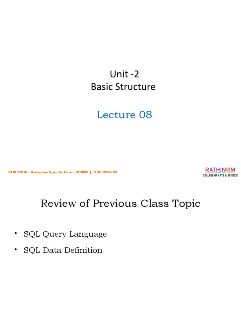 Unit 2 - Lecture 8 - RDBMS | PDF | Relational Database | Sql