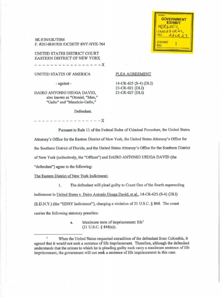 Usuga David Plea Agreement Eastern District New York | PDF