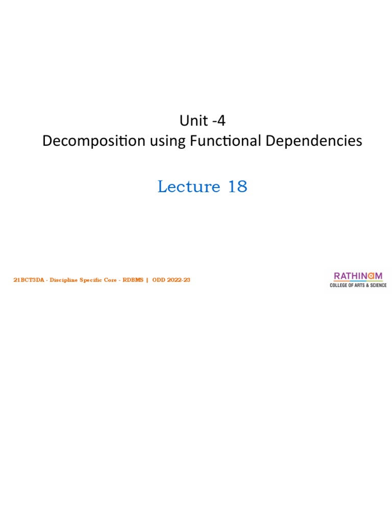 Unit 4 - Lecture 18 - RDBMS | PDF | Relational Database | Information Technology Management
