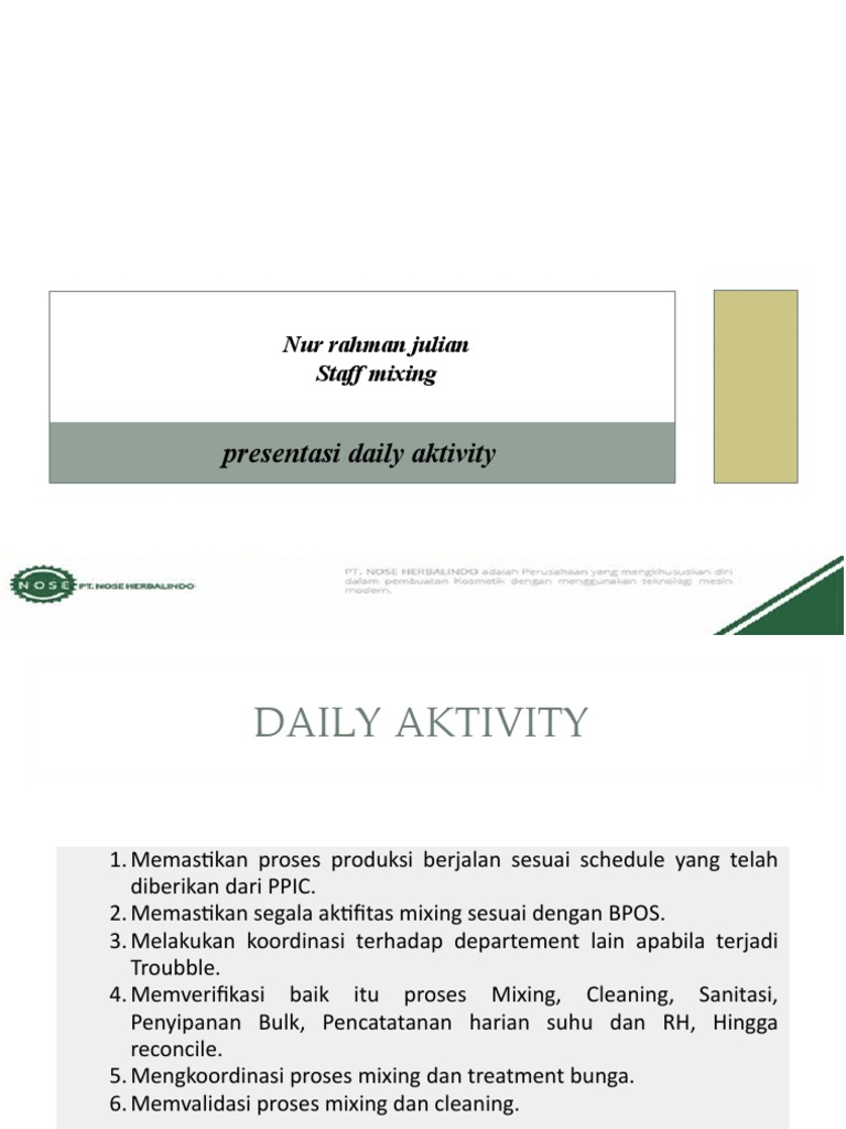 Aktivitas Harian Staff Mixing | PDF | Teknologi & Rekayasa