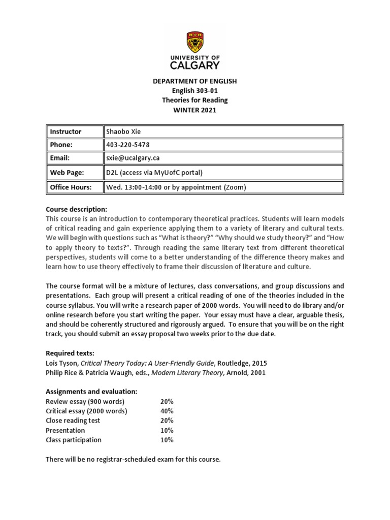 ENGL 303 Xie Course Outline | PDF | Plagiarism | Theory
