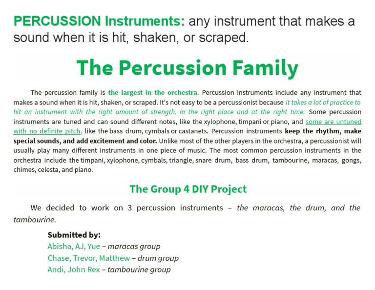 Percussion Instruments Overview | PDF | Language Arts & Discipline | Art