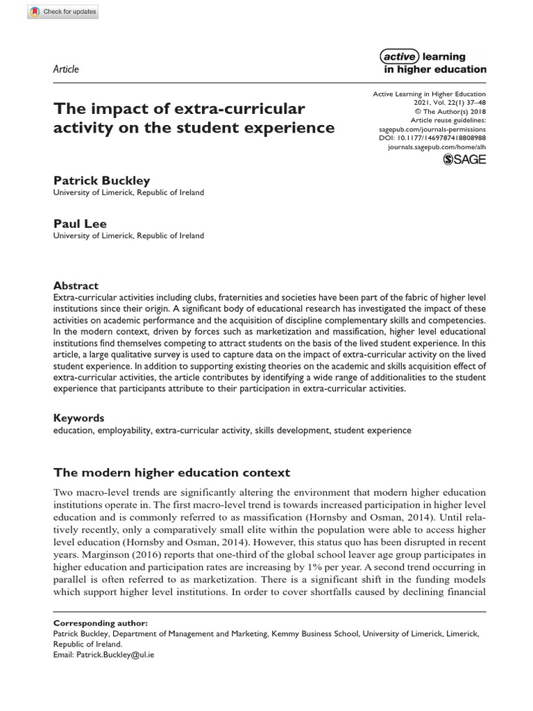 Buckley Lee 2018 The Impact of Extra Curricular Activity On The Student ...