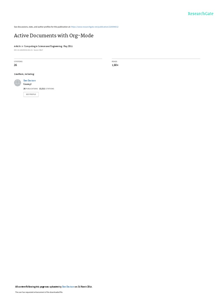 Active Documents With Org-Mode | PDF | Source Code | Computing