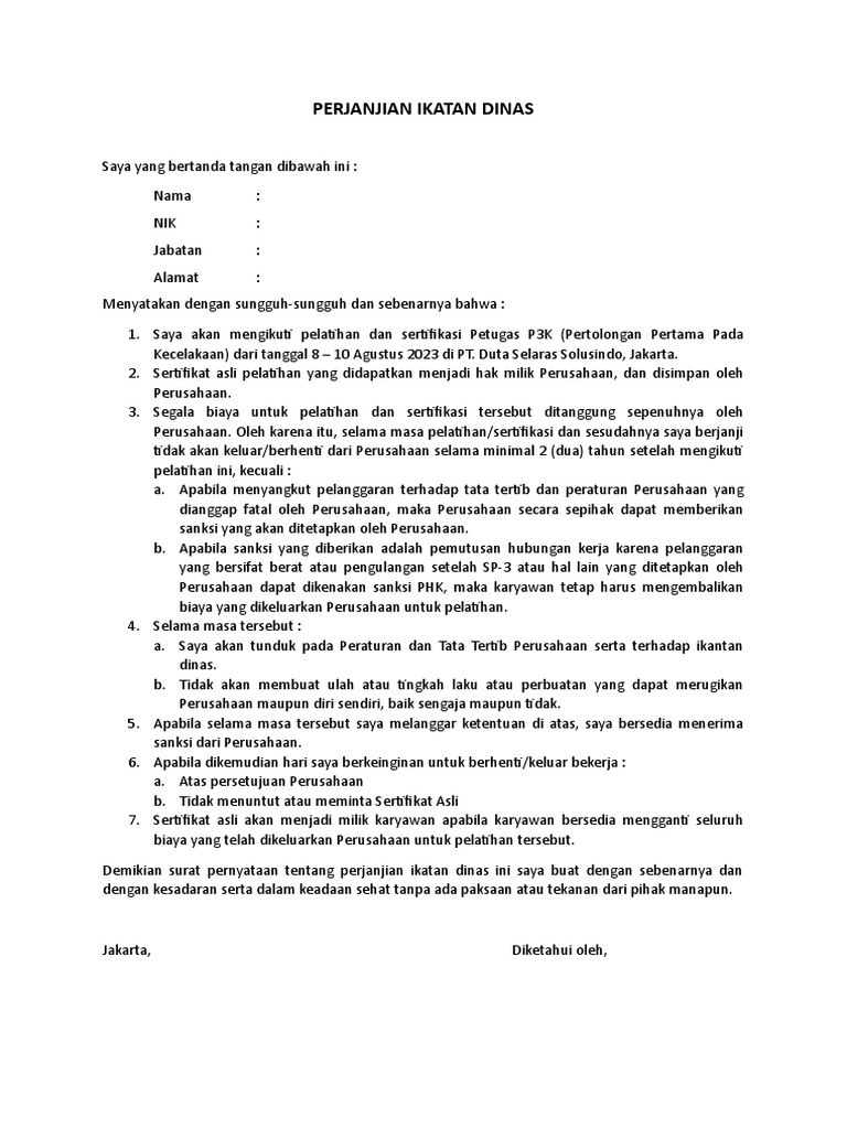 Perjanjian Ikatan Dinas | PDF