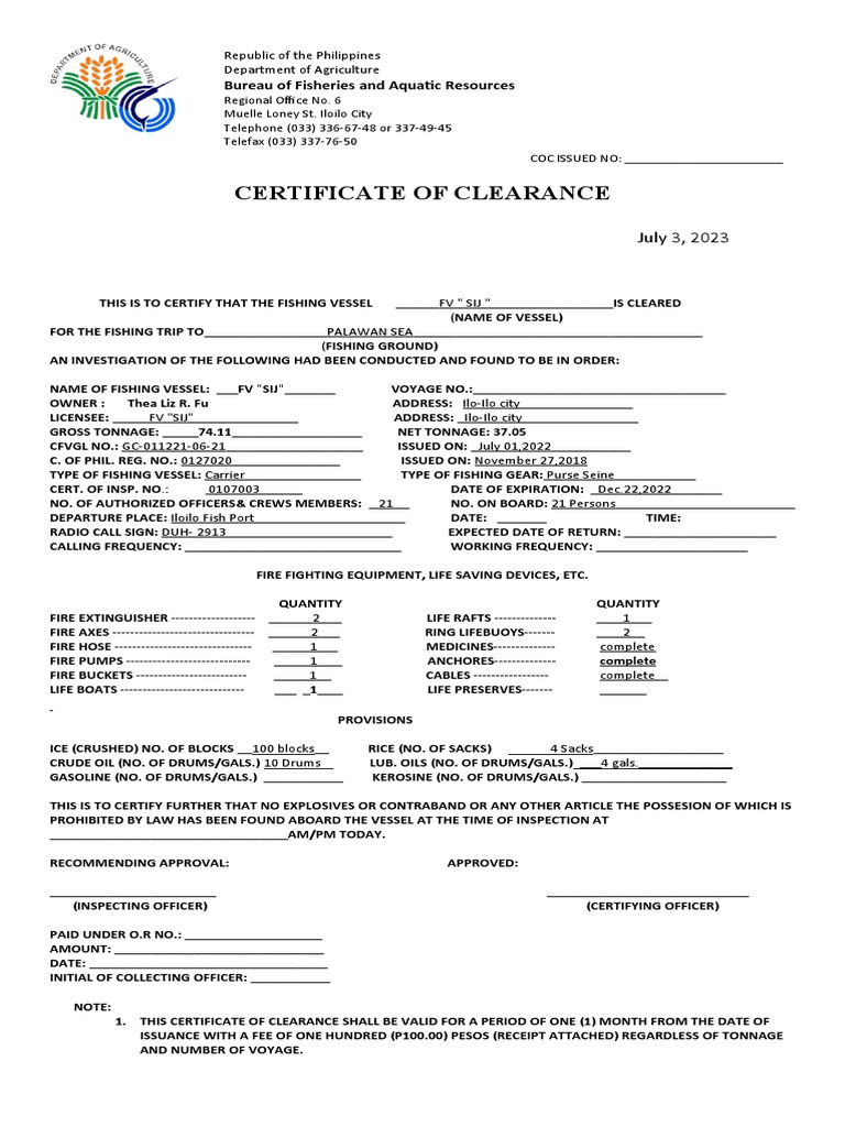 All Seaper BFAR Cert. CLearance | PDF | Firefighting | Fish And Humans