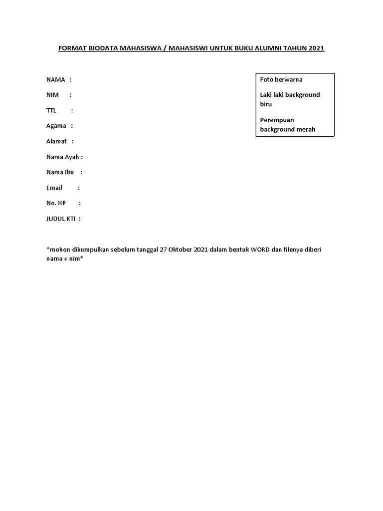 Format Biodata Mahasiswa Untuk Buku Alumni | PDF