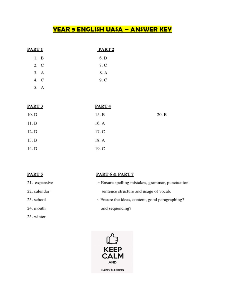 Year 5 UASA English Answer Key | PDF