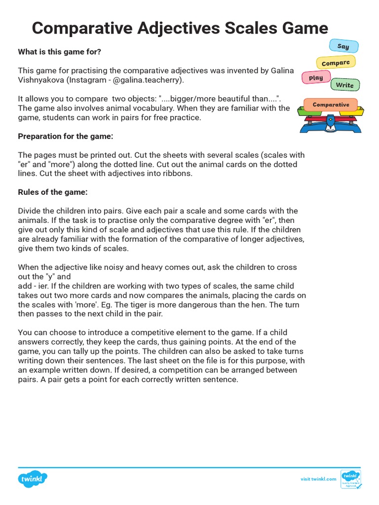 T Eal 1657129325 Esl Comparative Adjectives Scale Game Ver 1 | PDF