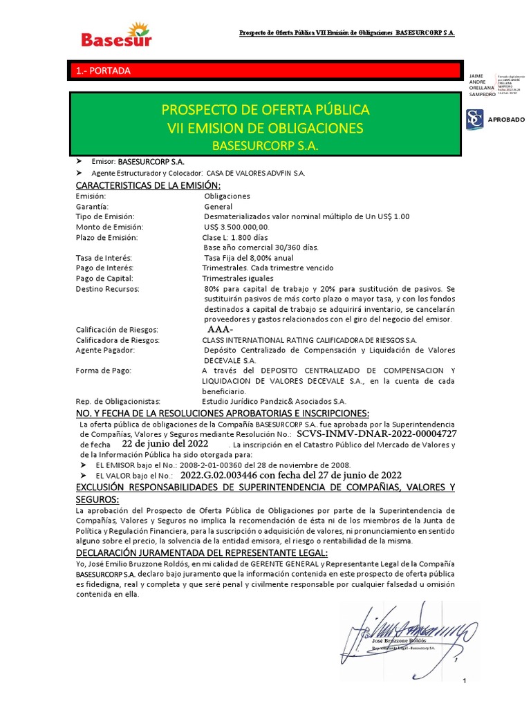 Prospecto Oferta Pública de BASESURCORP - Trabajo Primer Parcial | PDF ...