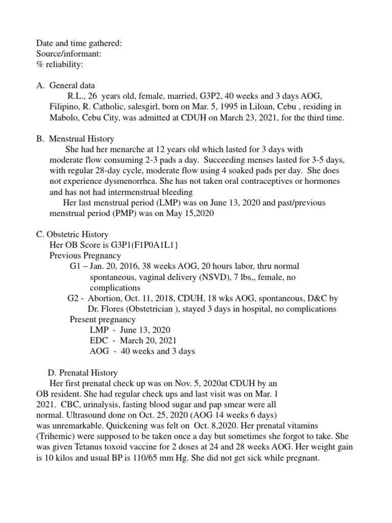 Sample OB-GYN History | PDF | Pregnancy | Menstruation