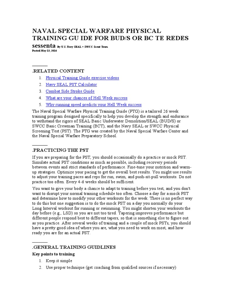 Naval Special Warfare Physical Training Guide For Bud | PDF | Weight ...