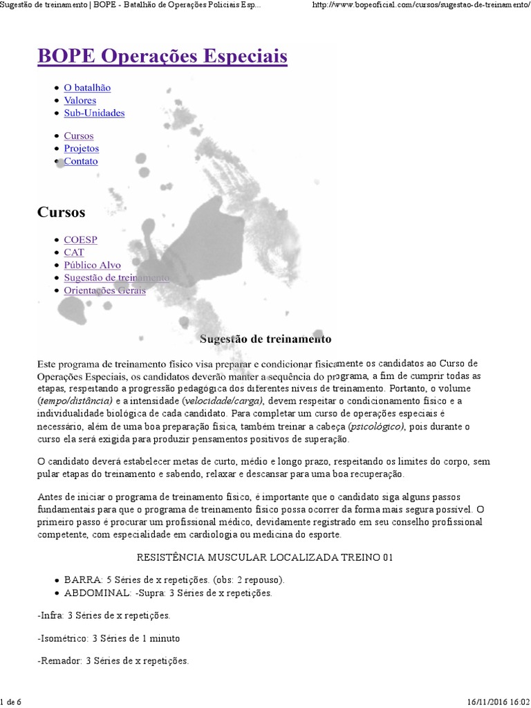 Sugestão de Treinamento - BOPE PMERJ | PDF