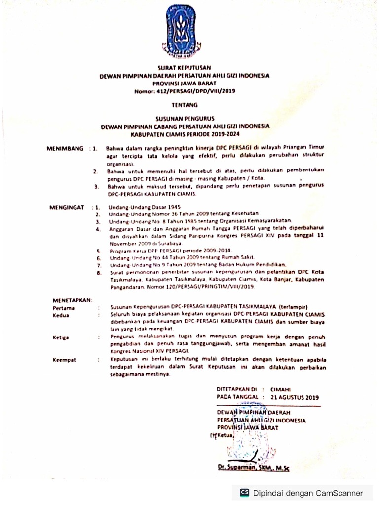 SK PENGURUS DPC PERSAGI TAHUN 2019 S.D 2024 | PDF