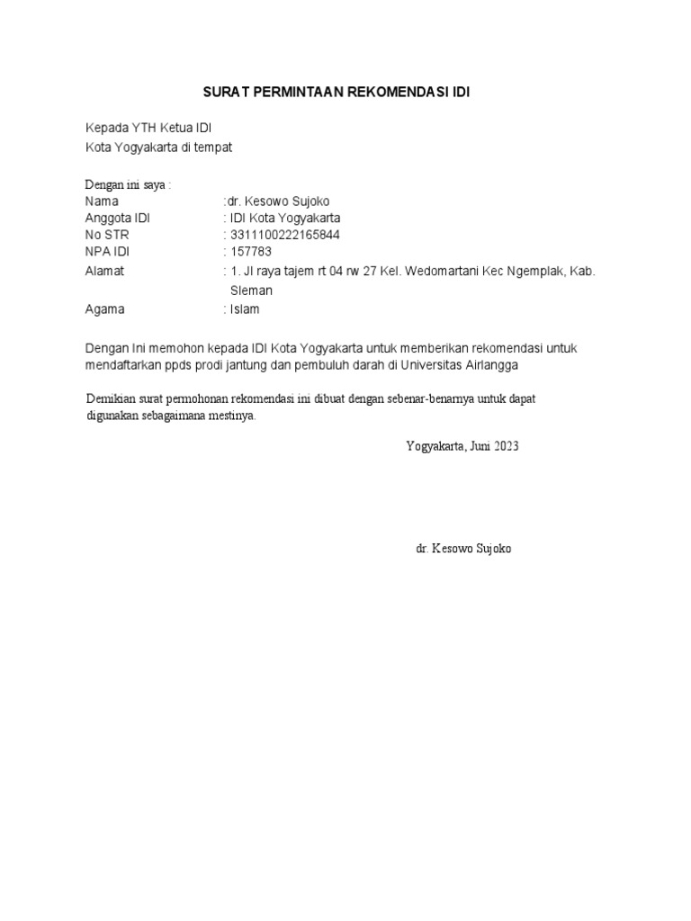 Surat Rekomendasi Idi Airlangga | PDF Surat Rekomendasi Idi Airlangga | PDF