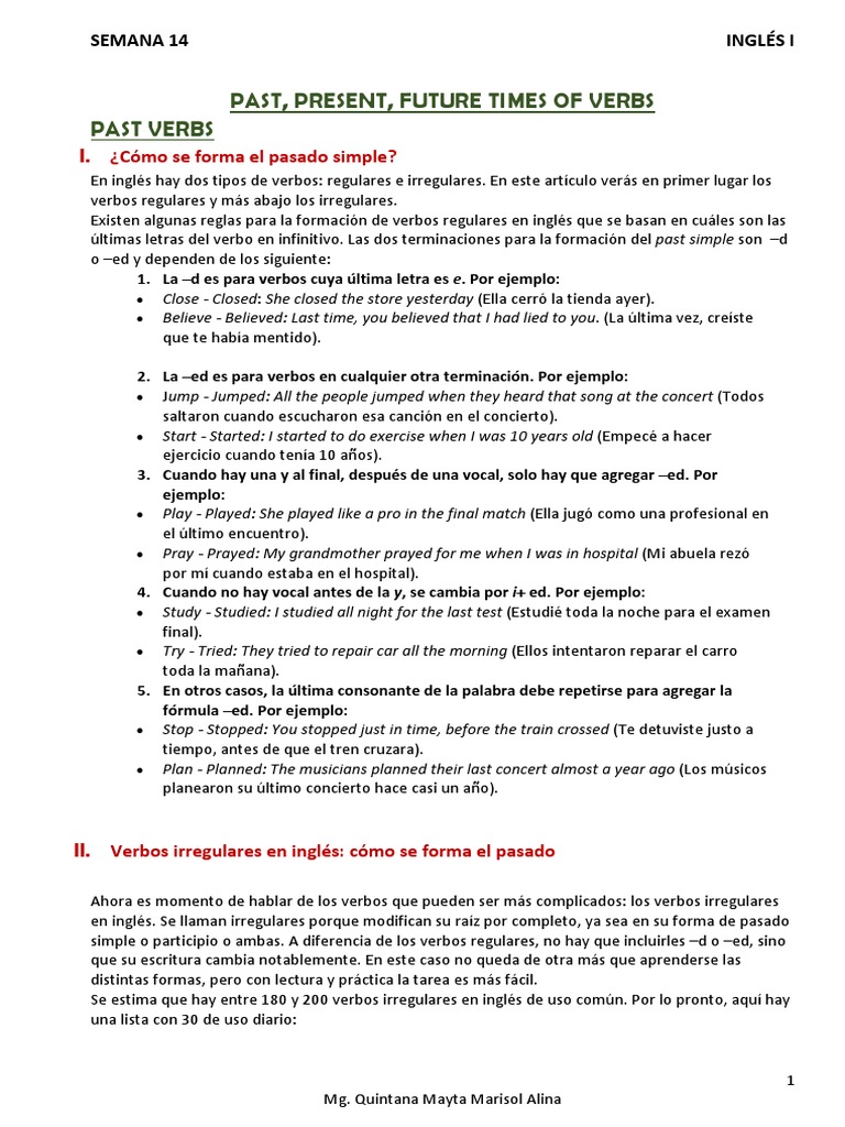 Tiempos Verbales: Pasado, Presente y Futuro | PDF | Mecánica del ...