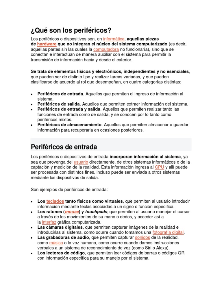 Definición de periféricos en informática | PDF | Periférico | Hardware ...