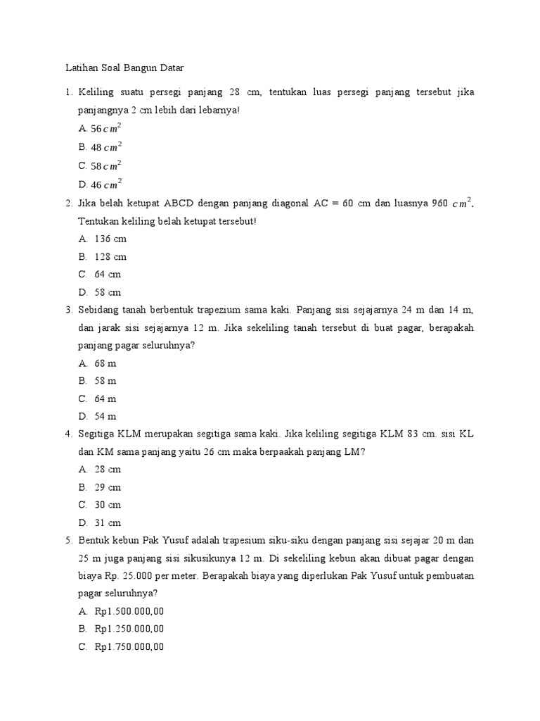 Latihan Soal Bangun Datar Pdf