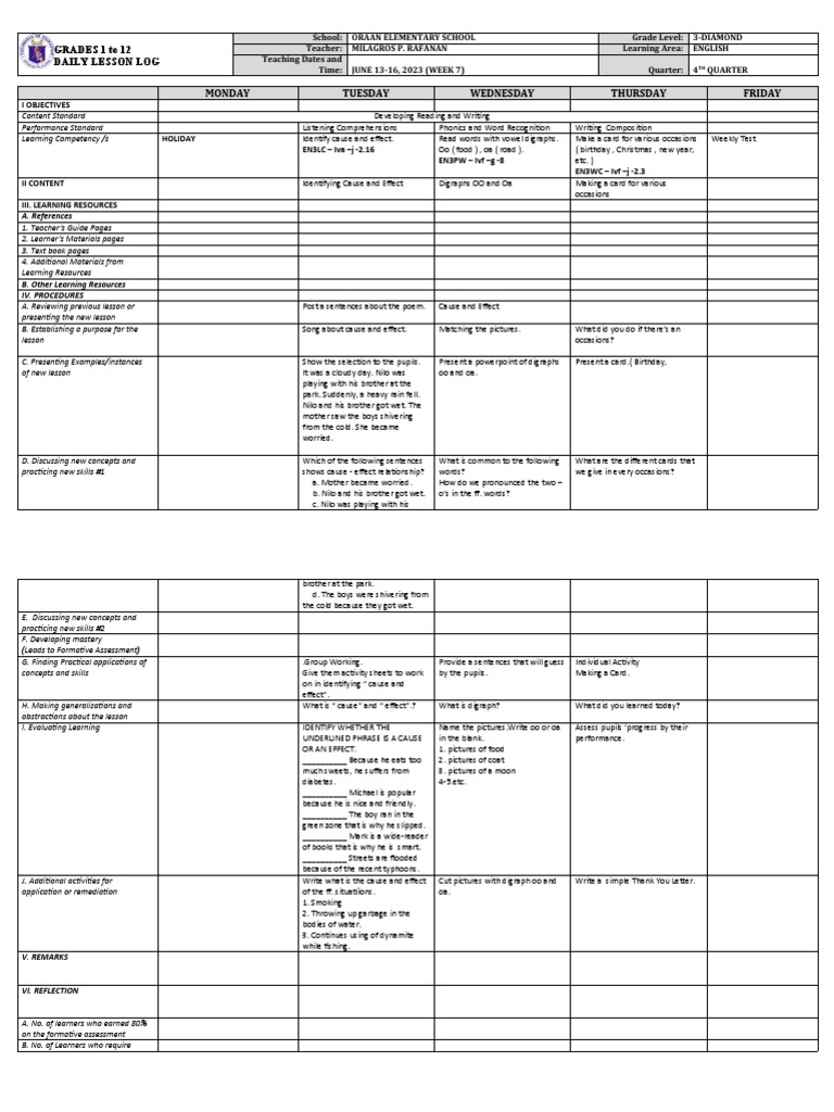 DLL - English 3 - Q4 - W7 | PDF | Learning | Cognition