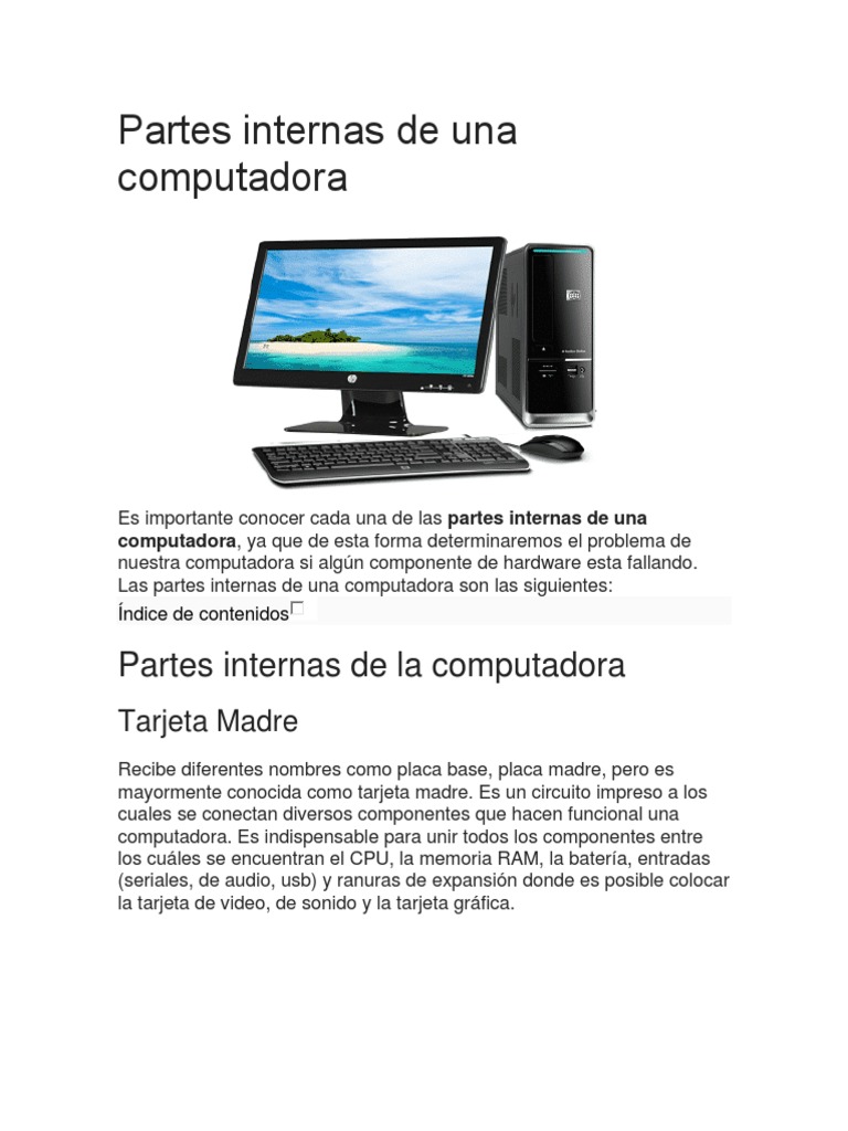 Partes Internas de Una Computadora PDF | PDF | Hardware de la ...