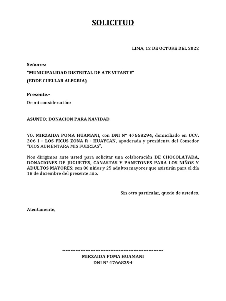 Solicitud de Donacion | PDF