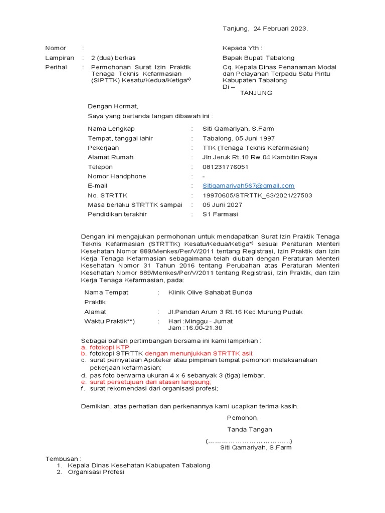 Permohonan SIP TTK | PDF