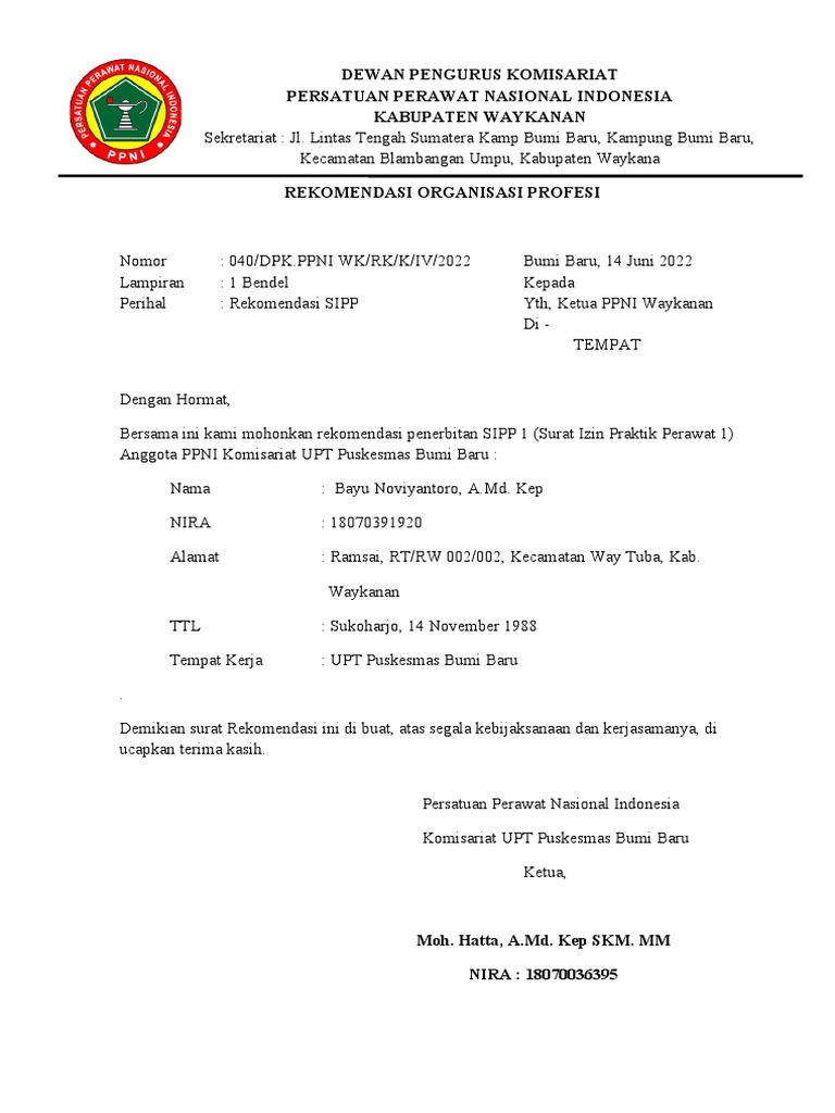 Contoh Rekom Komisariat Ppni BB | PDF