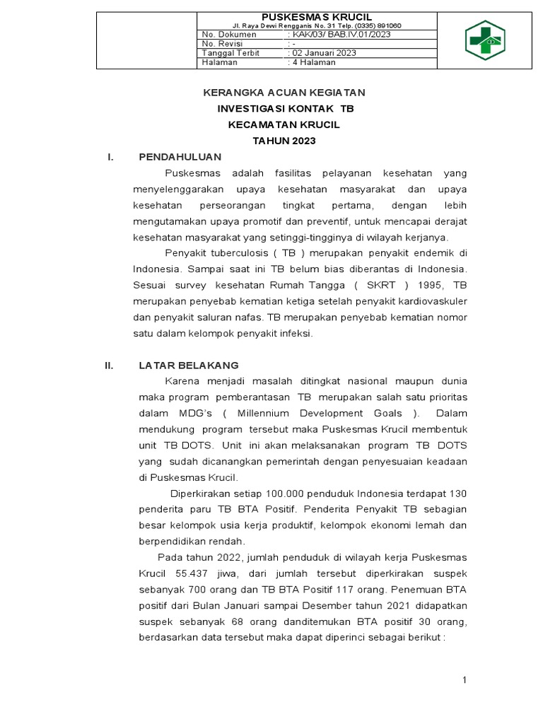Kak Investigasi Kontak TB | PDF