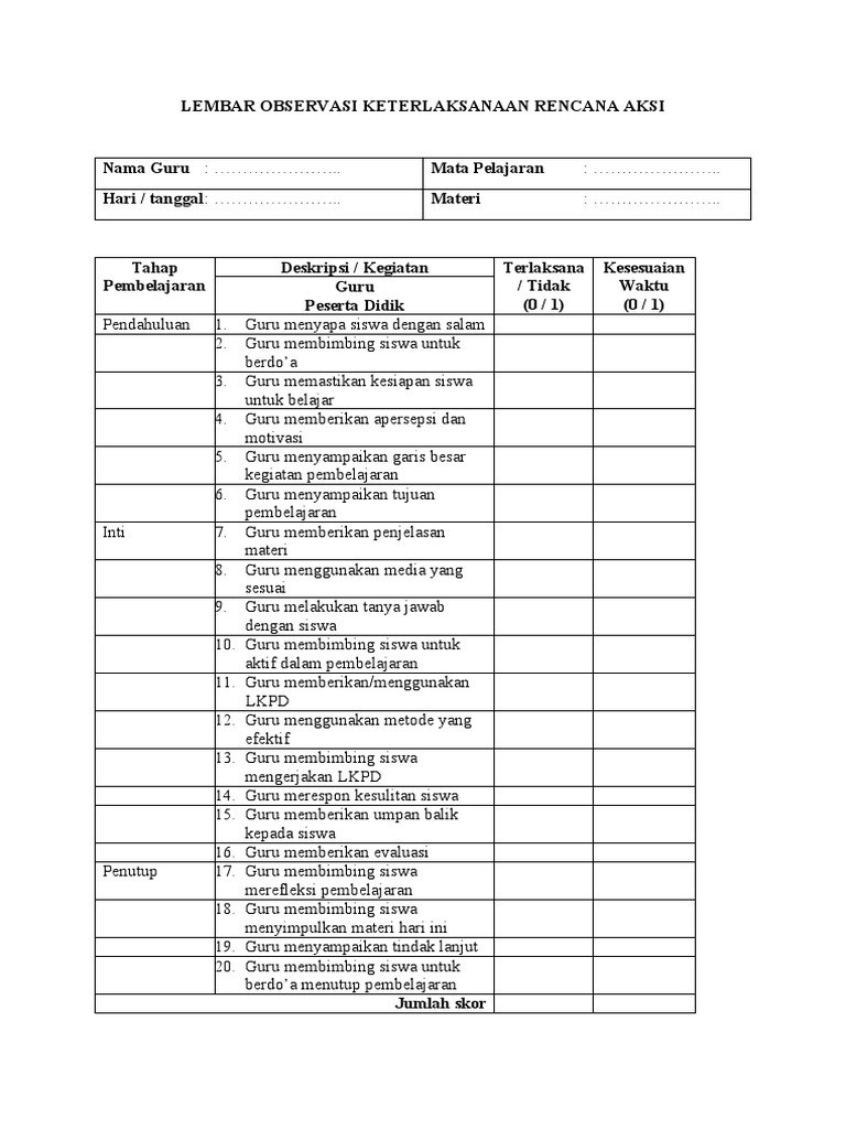 Lembar Observasi Guru | PDF