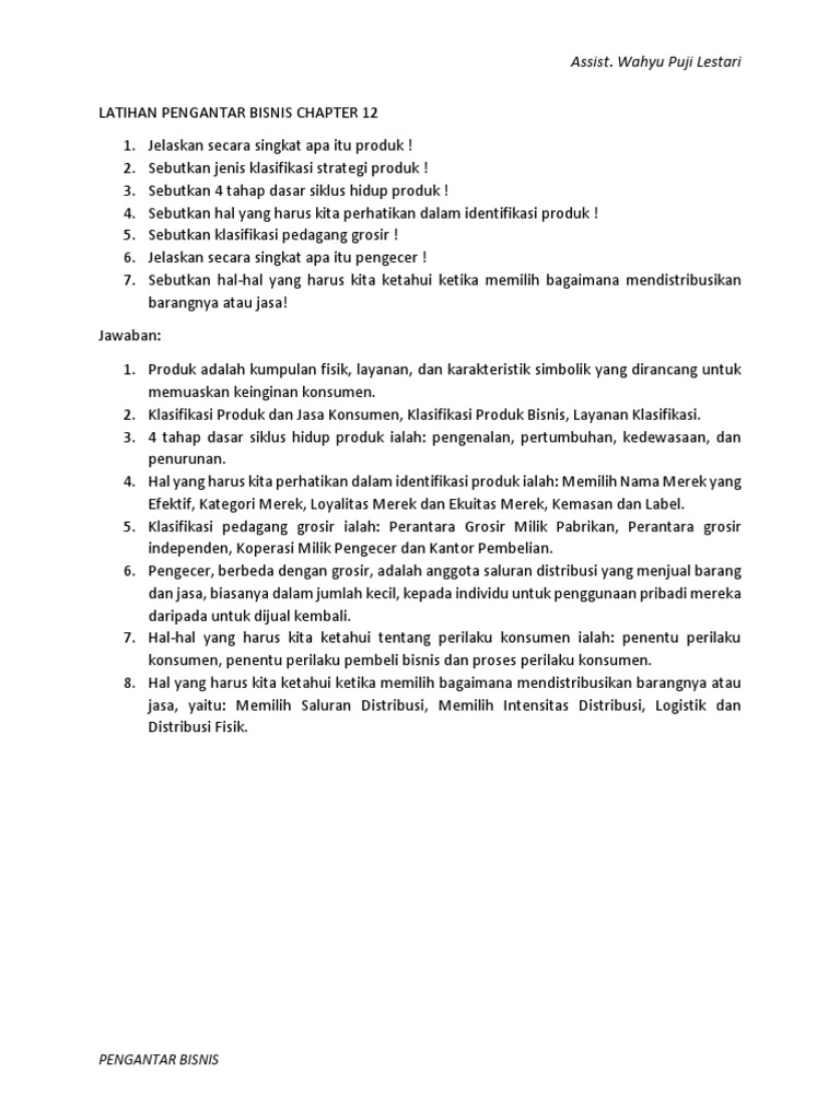 Latihan Pengantar Bisnis Chapter 12 | PDF | Bisnis