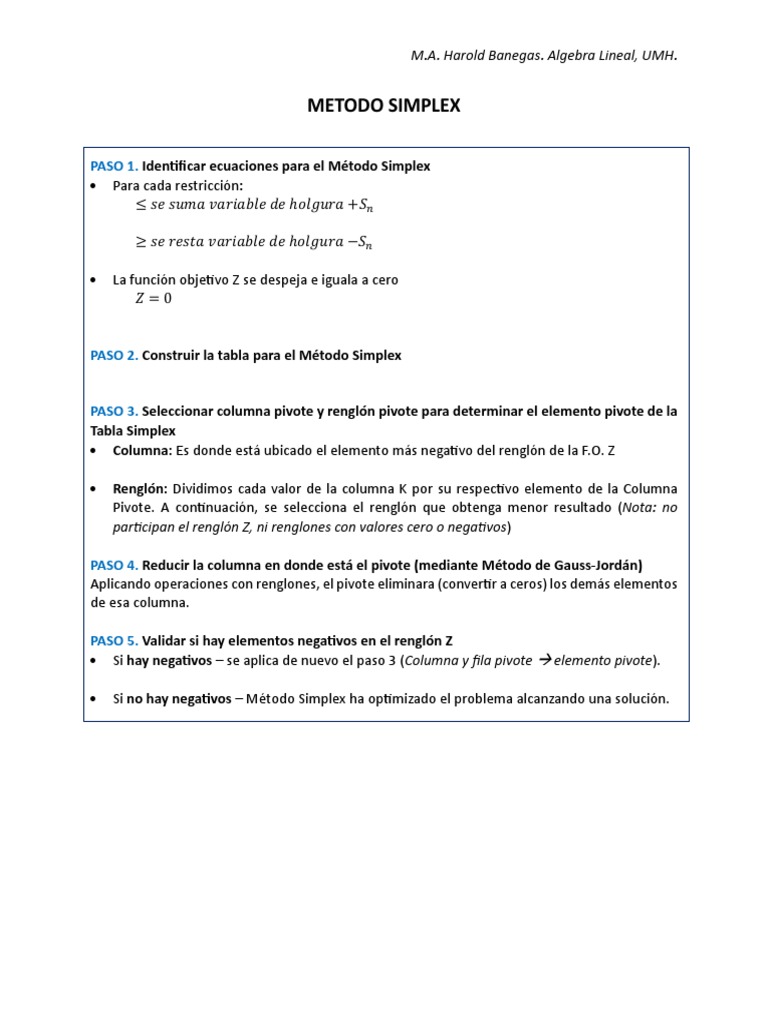 METODO SIMPLEX - Pasos | PDF